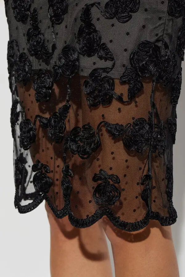 ROTATE BY BIRGER CHRISTENSEN Embroidered Floral Tulle Pencil Skirt