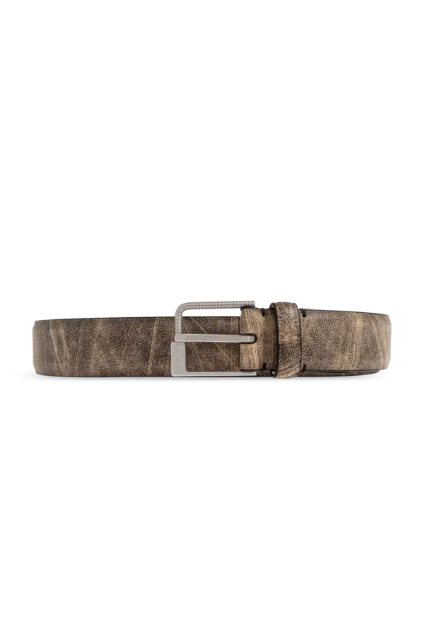 MAISON MARGIELA Distressed Leather Belt With Silver Tone Buckle - Brown