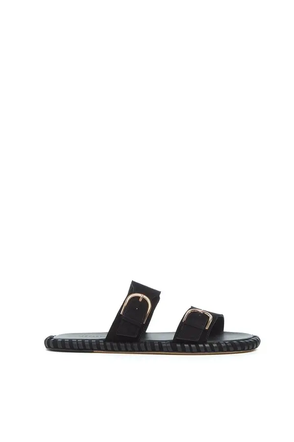 Gabriela Hearst Sage Suede Double Strap Flat Sandals - Black