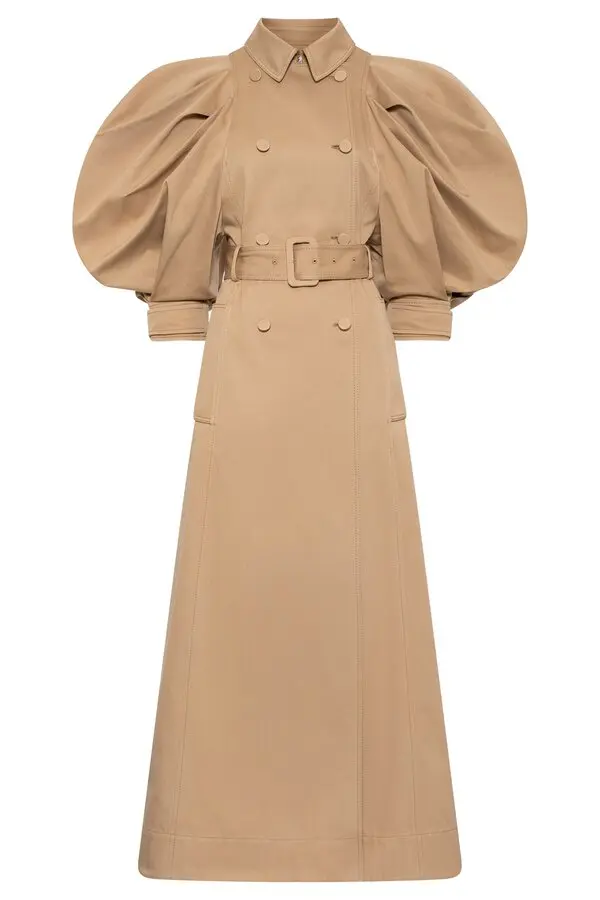 Gabriela Hearst Aeon Puff Sleeve Trench Coat In Sea Island Cotton Twill - Camel