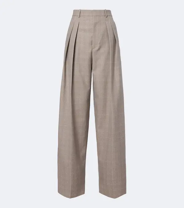 Bottega Veneta Prince Of Wales Check Wool Wide-leg Pants - Beige