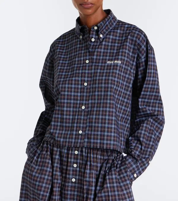 Miu Miu Logo Plaid Cotton Shirt