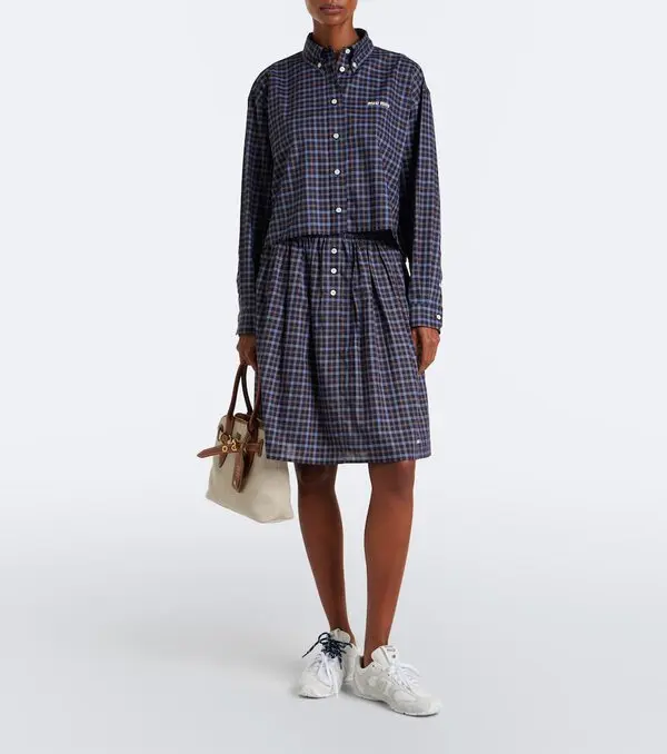 Miu Miu Logo Plaid Cotton Shirt