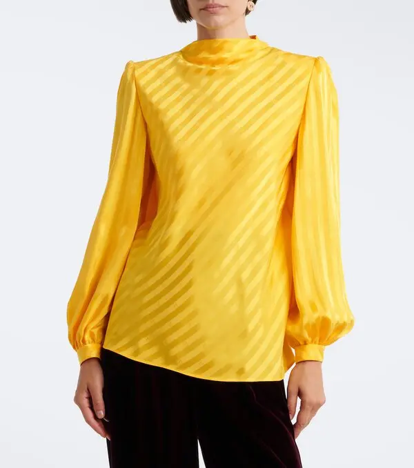 Valentino Garavani Vlogo Striped Silk Jacquard Blouse
