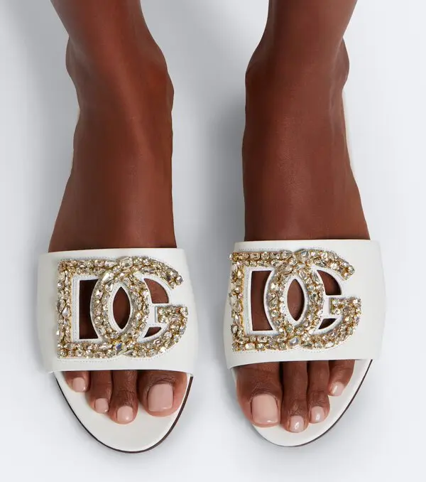 Dolce & Gabbana Dg Embellished Leather Slides