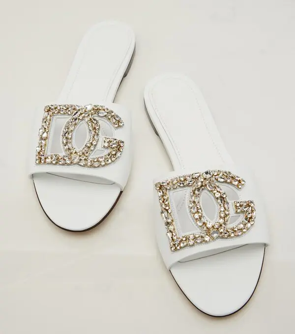 Dolce & Gabbana Dg Embellished Leather Slides