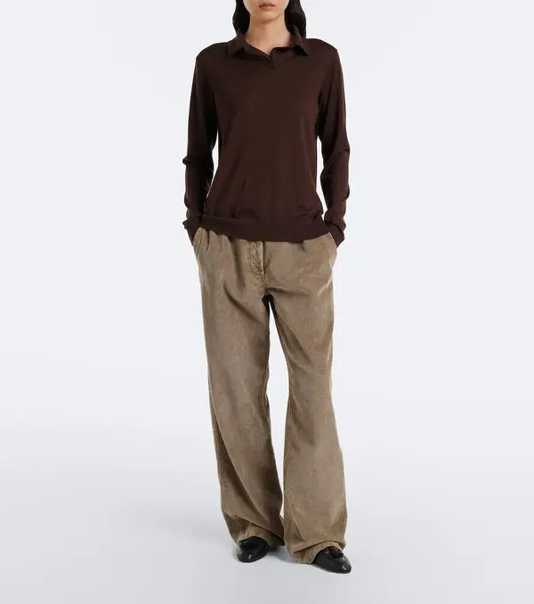 THE ROW Pauli Wool And Silk Polo Sweater - Brown