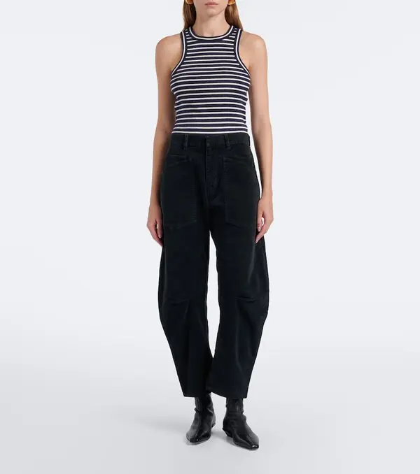 NILI LOTAN Shon" Cotton-blend Corduroy Barrel-leg Pants - Black