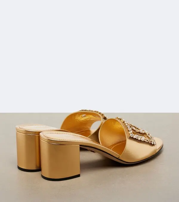 Dolce & Gabbana Dg Embellished Metallic Leather Mules