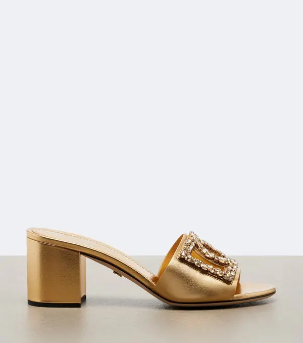 Dolce & Gabbana Dg Embellished Metallic Leather Mules