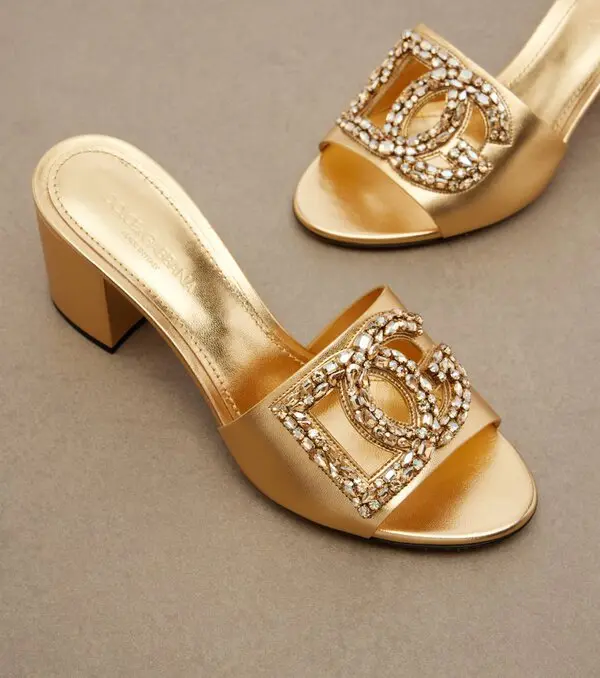 Dolce & Gabbana Dg Embellished Metallic Leather Mules