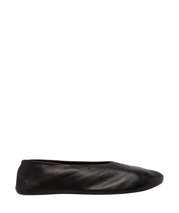 THE ROW Stella Shearling-trimmed Leather Ballet Flats - Black