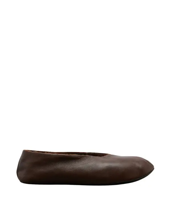 THE ROW Stella Shearling-trimmed Leather Ballet Flats - Brown