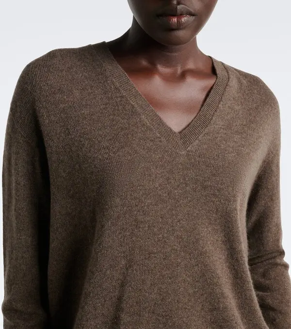 THE ROW Phora Cashmere V-neck Sweater - Brown