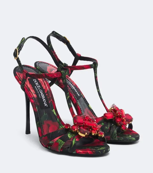 Dolce & Gabbana Embellished Floral Sandals - Red
