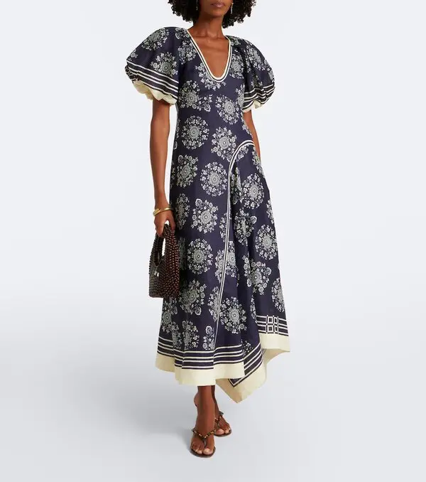 ALEMAIS Alémais Banderra Floral Linen Midi Dress