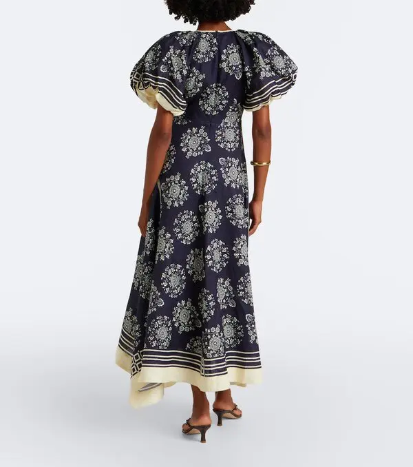ALEMAIS Alémais Banderra Floral Linen Midi Dress