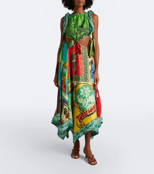 ALEMAIS Alémais Ace Cutout Printed Silk Midi Dress