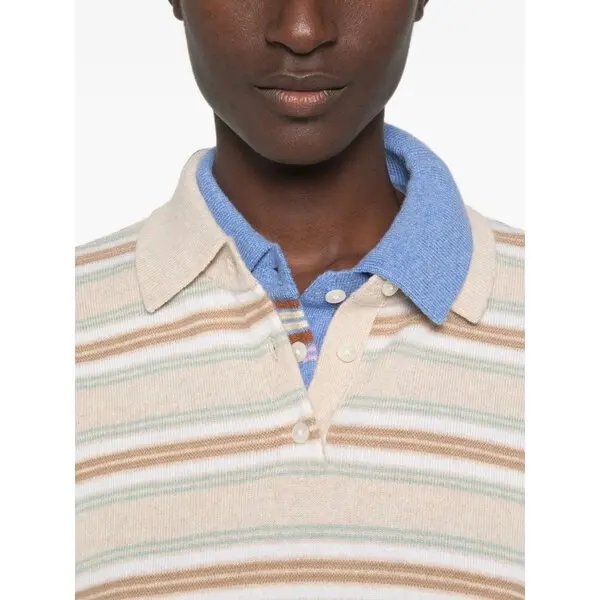 Guest In Residence Striped Cashmere Polo Sweater - Cream