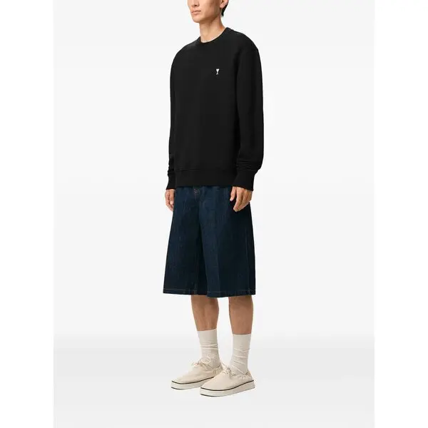 AMI Paris Cotton Crew Neck Sweatshirt With De Coeur Embroidery