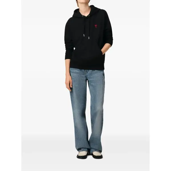 AMI Paris De Coeur Embroidered Organic Cotton Hoodie