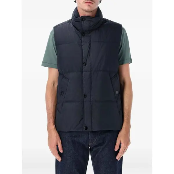 Stone Island Padded Stand Collar Vest With Drawstring Hem - Blue