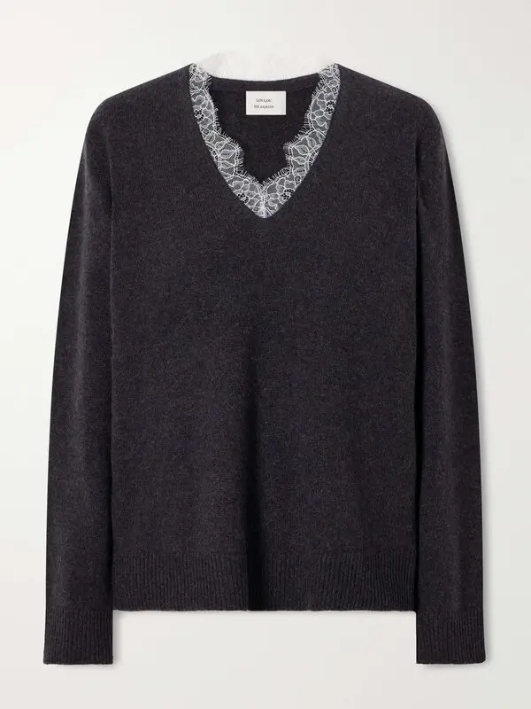 Loulou De Saison Leyla Lace-trimmed Cashmere Sweater - Charcoal