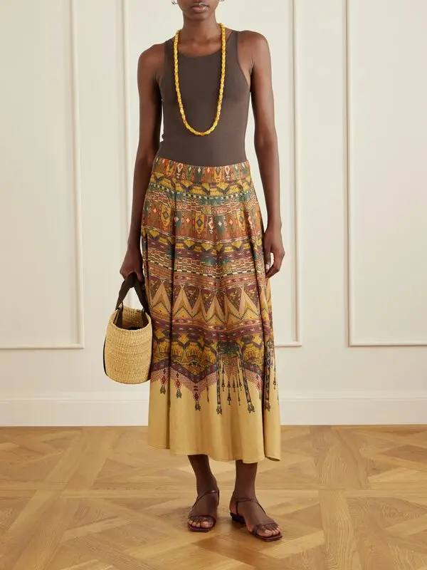 EMPORIO SIRENUSE Kendal Desert Printed Woven Silk-blend Maxi Skirt