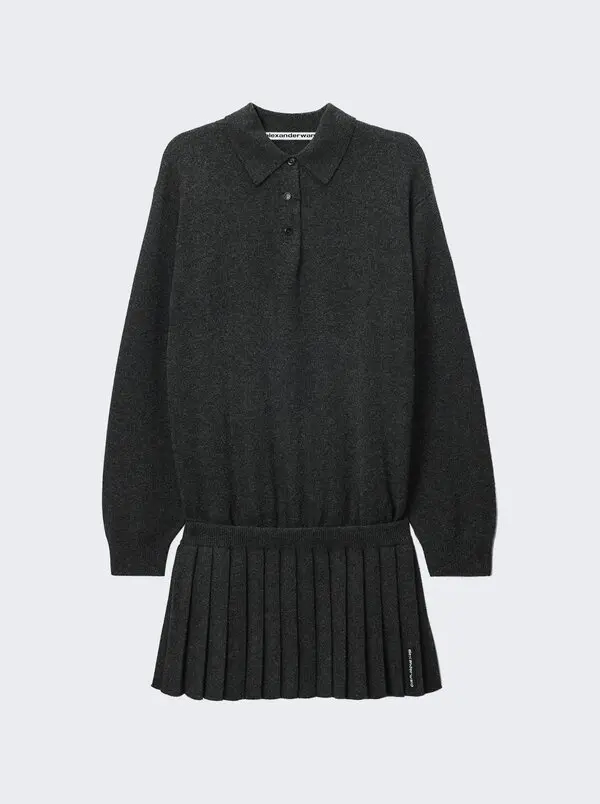 Alexander Wang Long Sleeve Polo Dress With Heatpressed Skirt Graphite