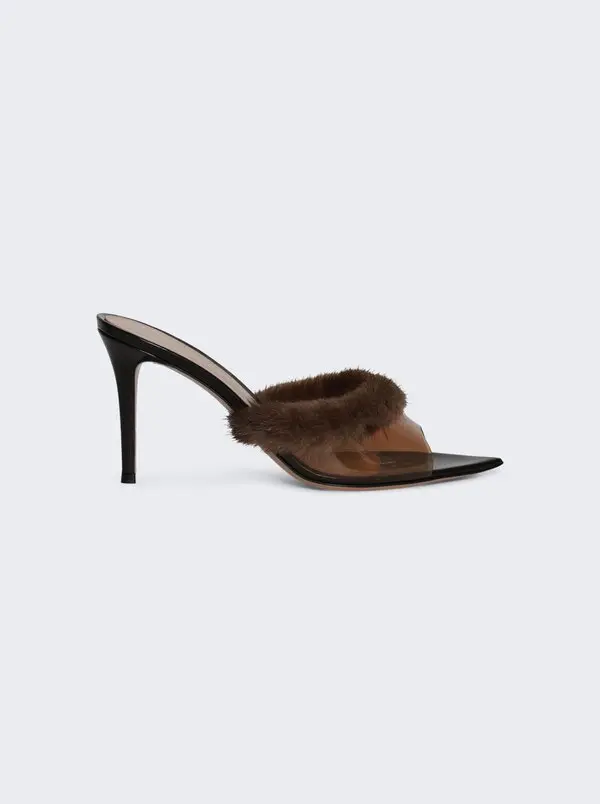 GIANVITO ROSSI Elle Fur Mule Sandals - Brown