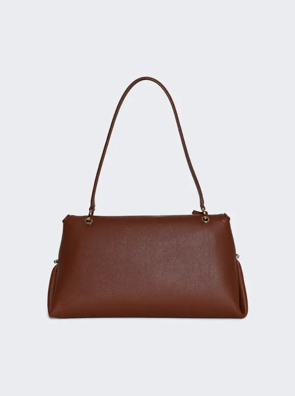 FERRAGAMO Gancini Leather Shoulder Bag Cognac