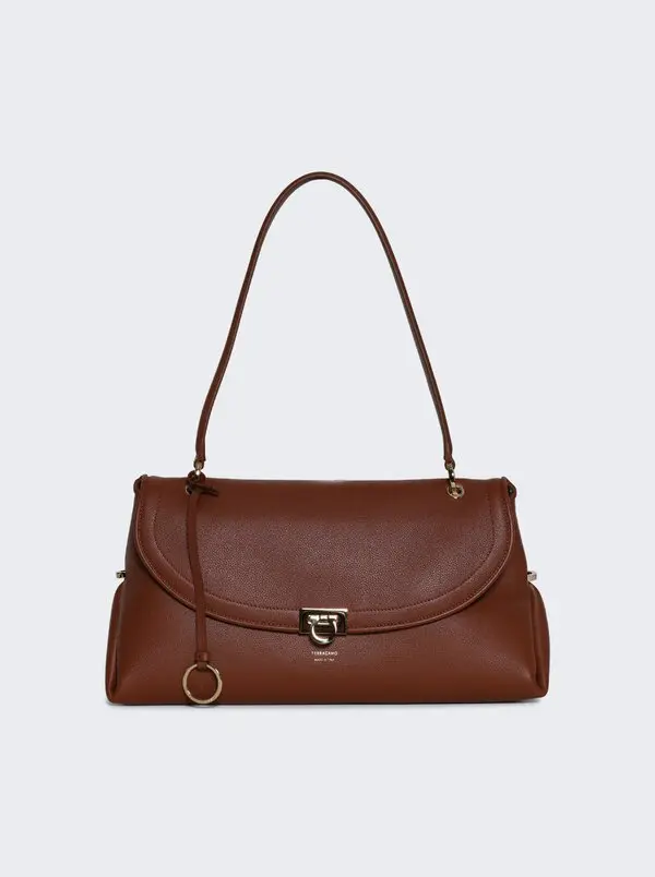 FERRAGAMO Gancini Leather Shoulder Bag Cognac - Brown