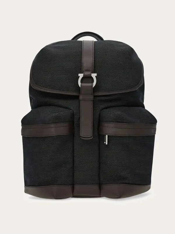 FERRAGAMO Canvas And Calfskin Leather Backpack - Green