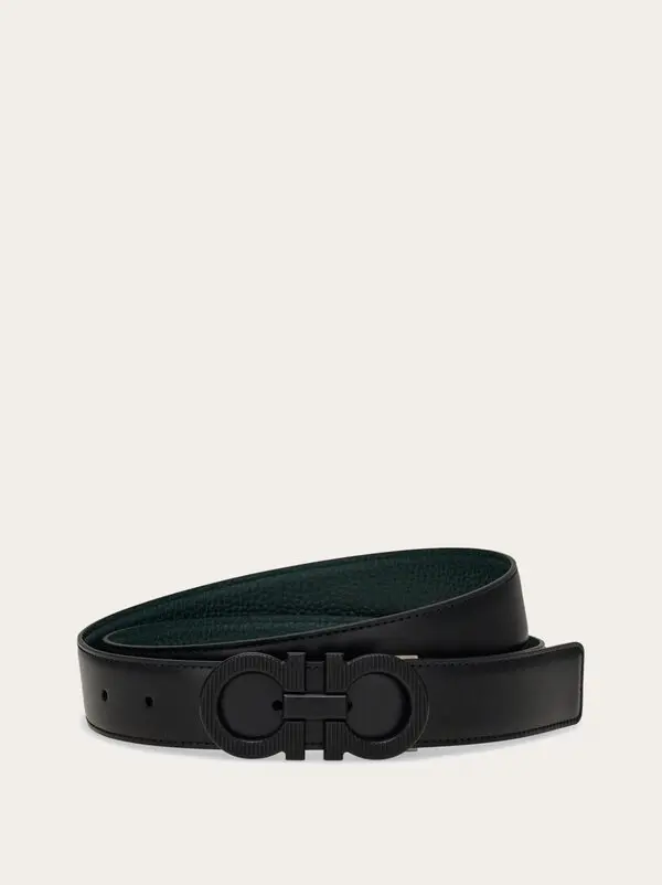 FERRAGAMO Reversible Knurled Gancini Belt - Black
