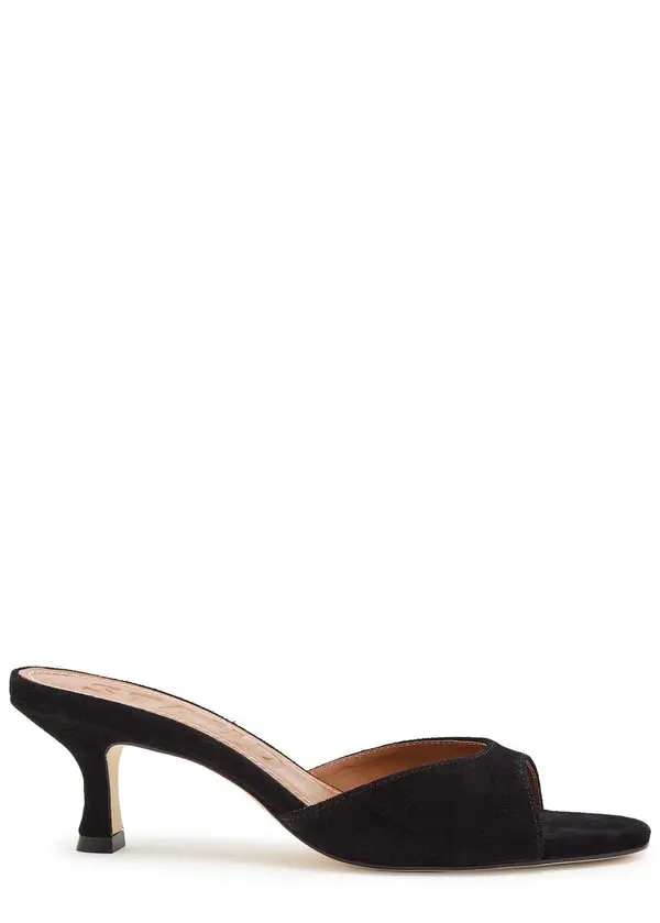 Staud Brigitte 60 Brushed Suede Mules - Black