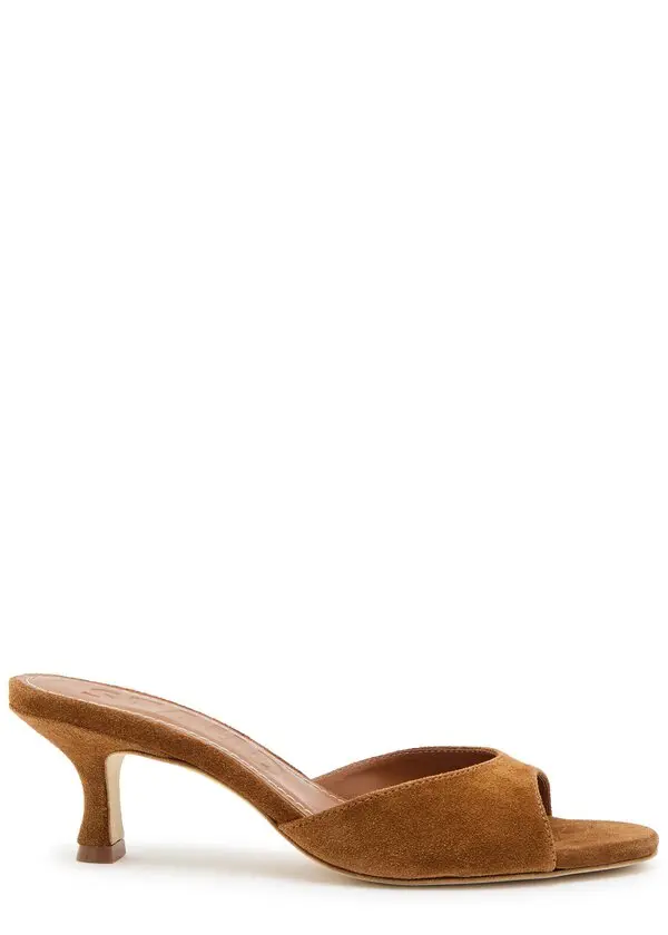 Staud Brigitte 60 Brushed Suede Mules - Camel