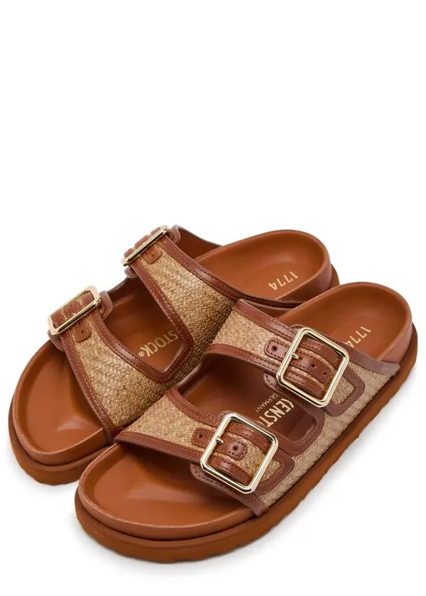 BIRKENSTOCK Arizona Framed 1774 Raffia And Leather Sliders