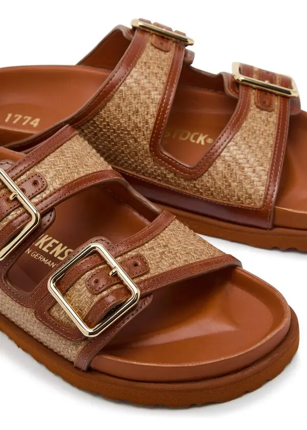 BIRKENSTOCK Arizona Framed 1774 Raffia And Leather Sliders