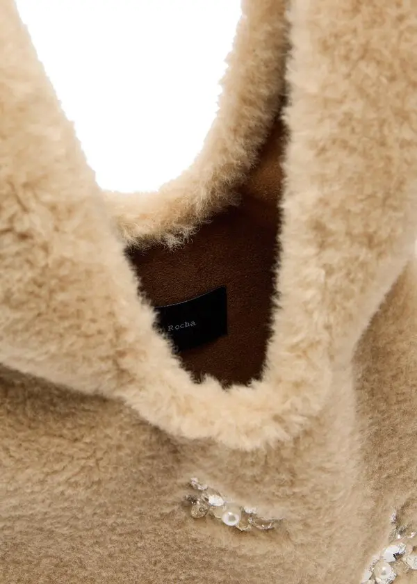 Simone Rocha Mini Embellished Faux Shearling Top Handle Bag