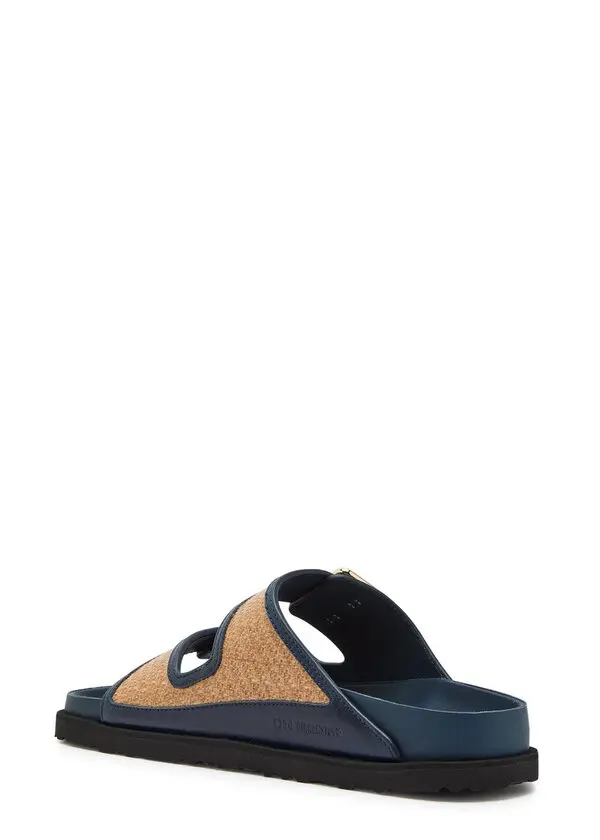BIRKENSTOCK Arizona Framed Raffia And Leather Sliders - Navy