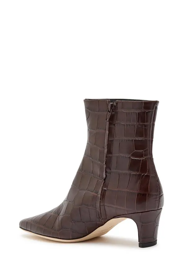 Staud Wally Crocodile-effect Leather Ankle Boots