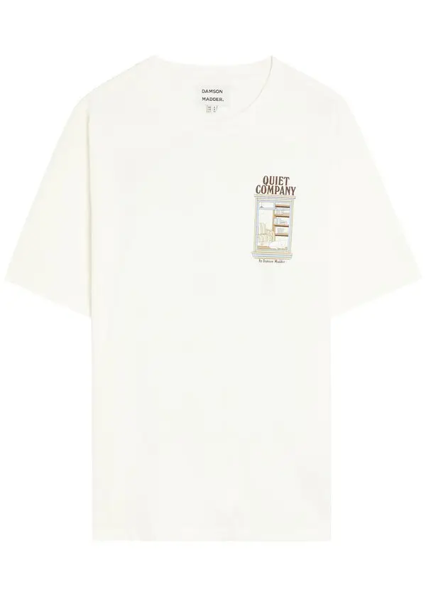 DAMSON MADDER Quiet Company Printed Cotton T-shirt - Ecru