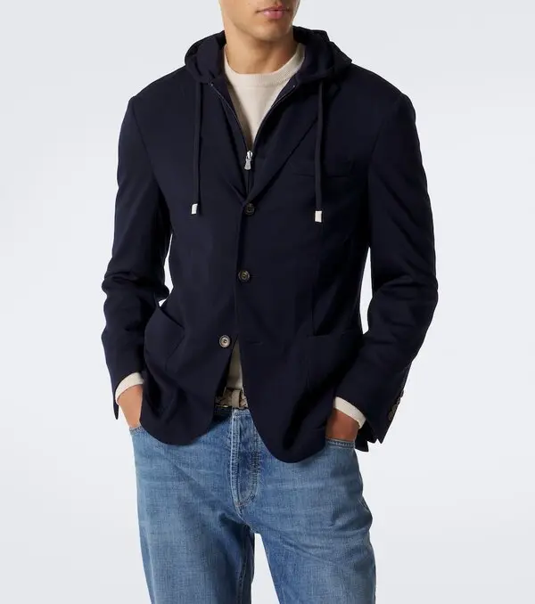 Eleventy Hooded Layered Wool Blazer
