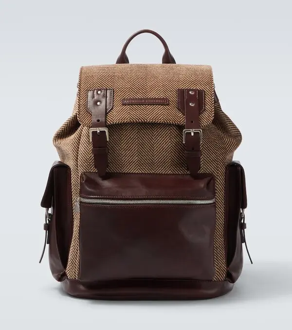 Brunello Cucinelli Herringbone Leather-trimmed Backpack