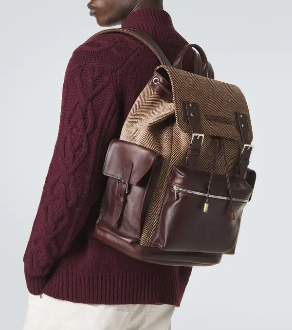 Brunello Cucinelli Herringbone Leather-trimmed Backpack