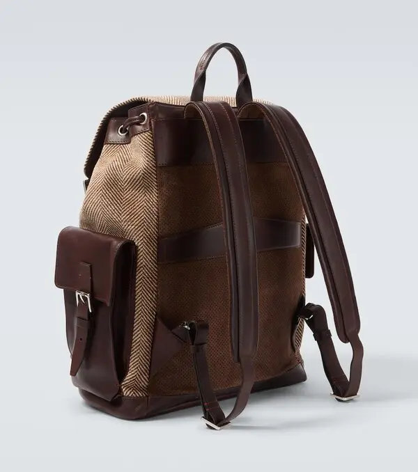 Brunello Cucinelli Herringbone Leather-trimmed Backpack