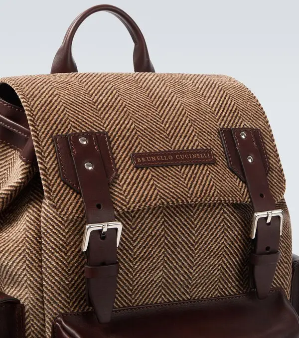 Brunello Cucinelli Herringbone Leather-trimmed Backpack