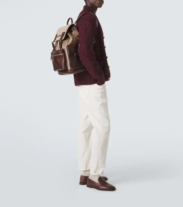 Brunello Cucinelli Herringbone Leather-trimmed Backpack