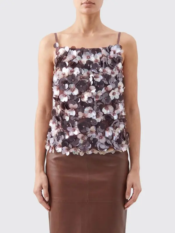 PAROSH Slim Fit Sequin-embellished Evening Top P.a.r.o.s.h. With Square Neckline
