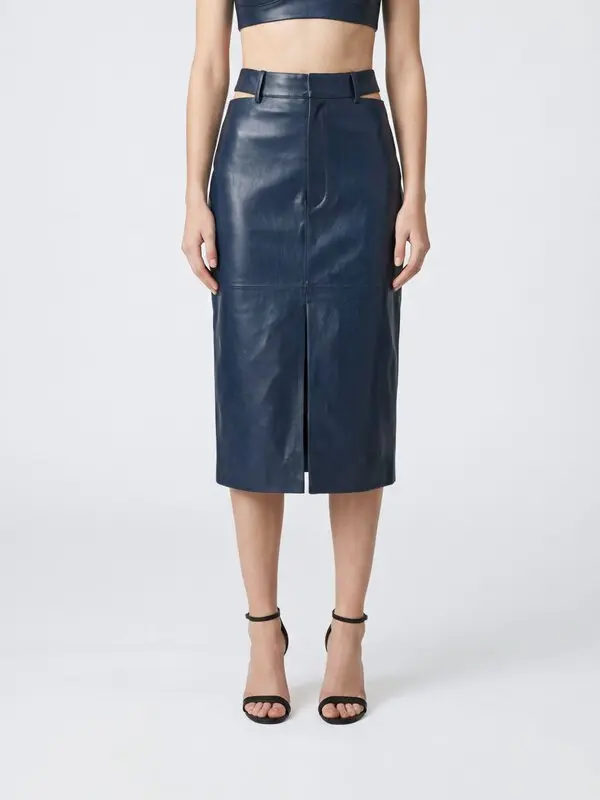 JIL SANDER Cut-out High-waist Leather Midi Pencil Skirt
